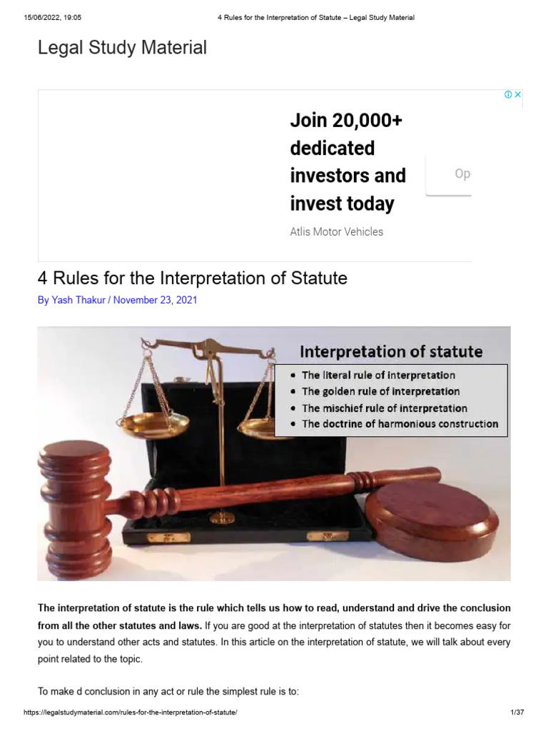 4 Rules For The Interpretation of Statute - Legal Study Material | PDF ...