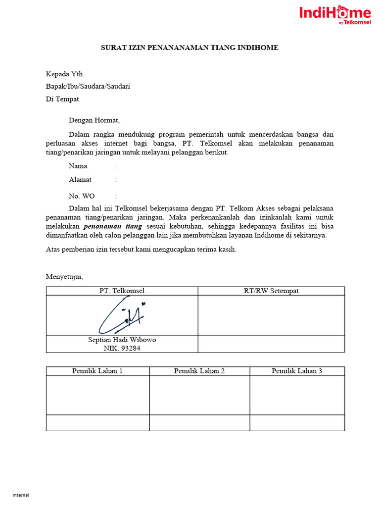 Surat Izin Tanam Tiang | PDF