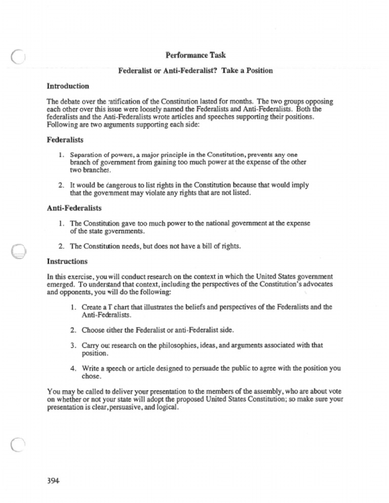 SS FederalistOrAnti Federalist Assessment 1 | PDF