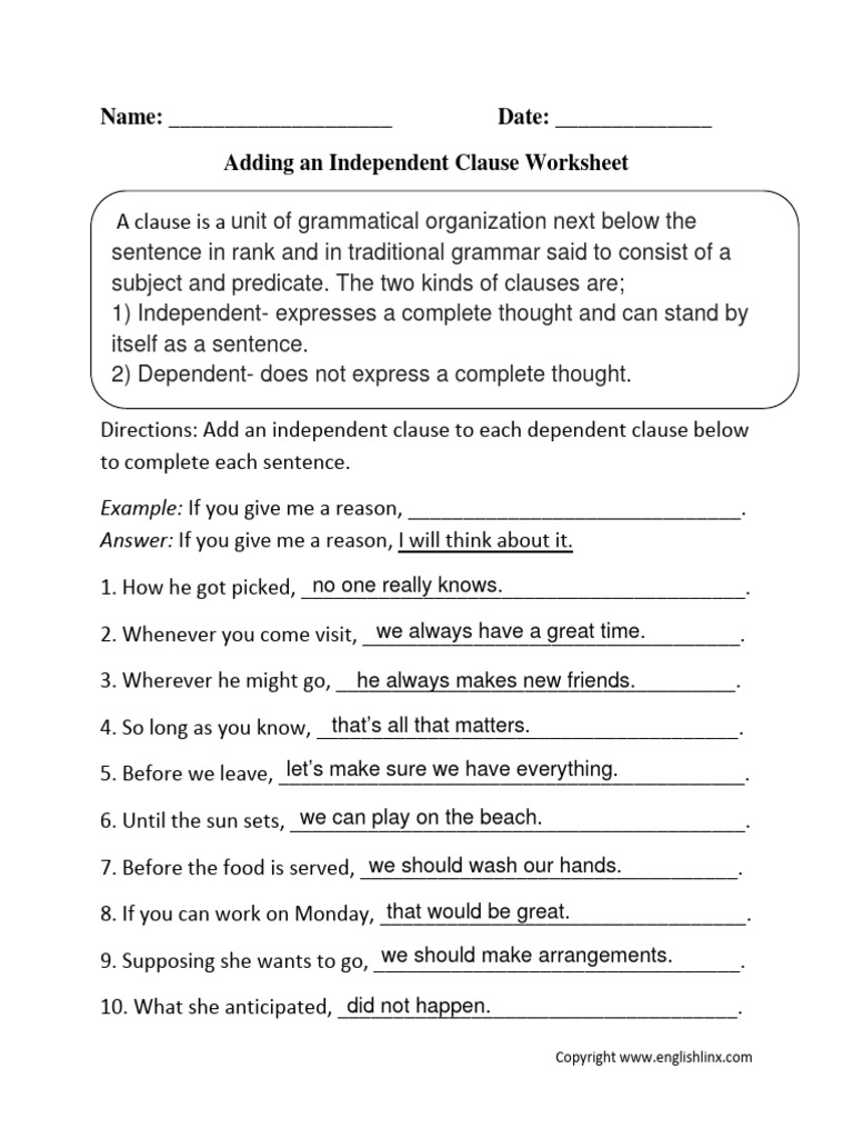 Adding-Independent-Clause-Worksheet | PDF