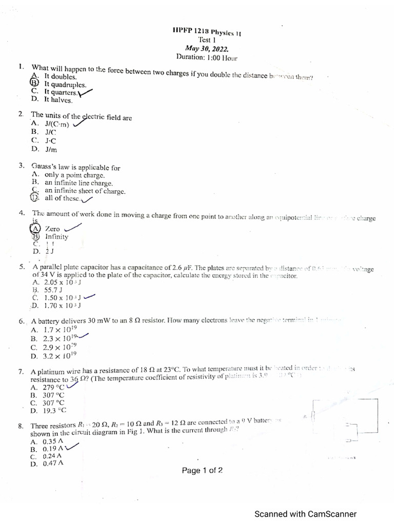 Physics Test 1 | PDF