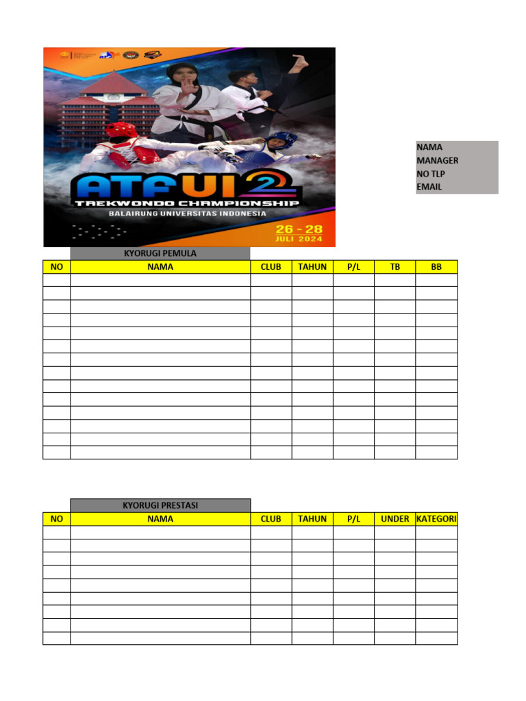ATF UI 2025: Kategori Kyorugi dan Poomsae | PDF