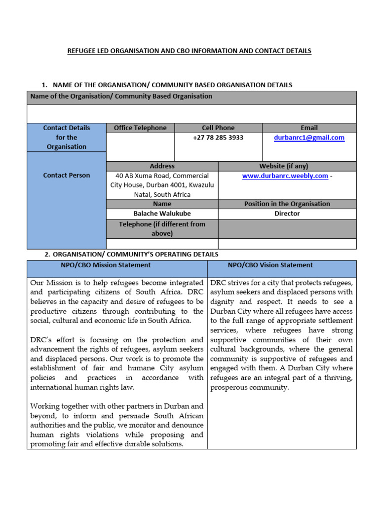 1 DRC - Refugee - Led - Organisation - CBO - Information - and ...