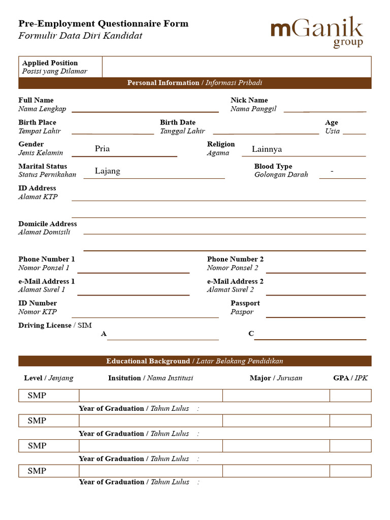 Form Data Diri | PDF
