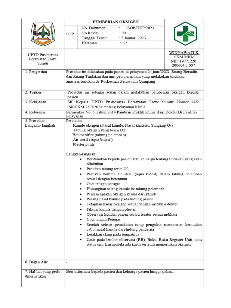 Sop Pemberian Oksigen | PDF
