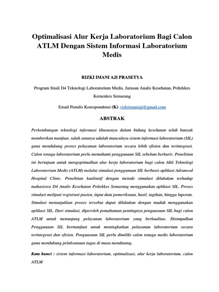 Artikel Optimalisasi Alur Kerja Laboratorium Bagi Calon ATLM Dengan Sistem Informasi ...