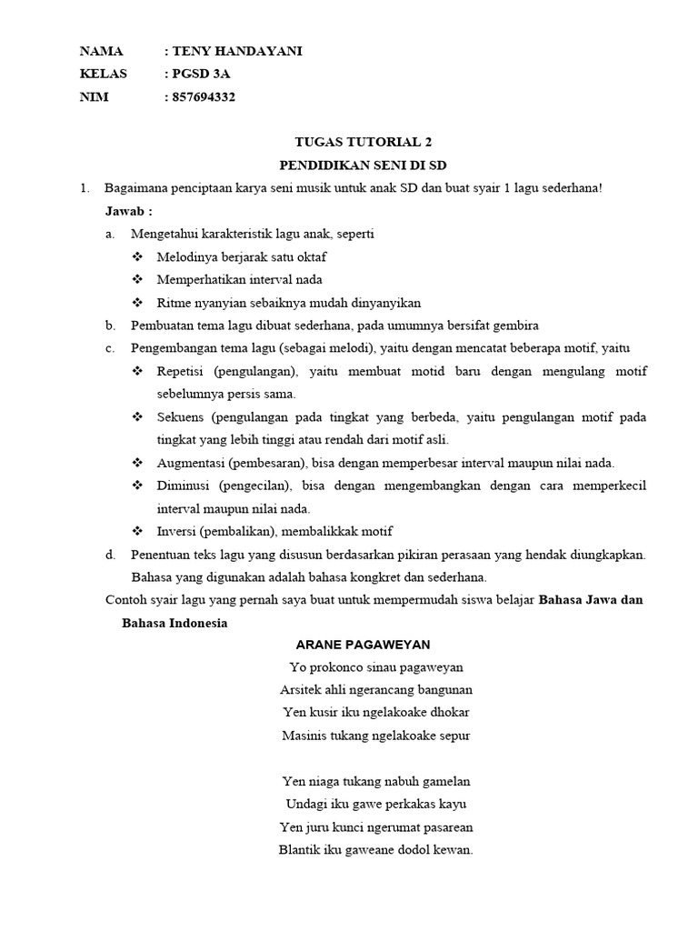 TT2 - Pendidikan Seni - TENY HANDAYANI | PDF | Seni & Disiplin Bahasa | Kajian Bahasa Asing