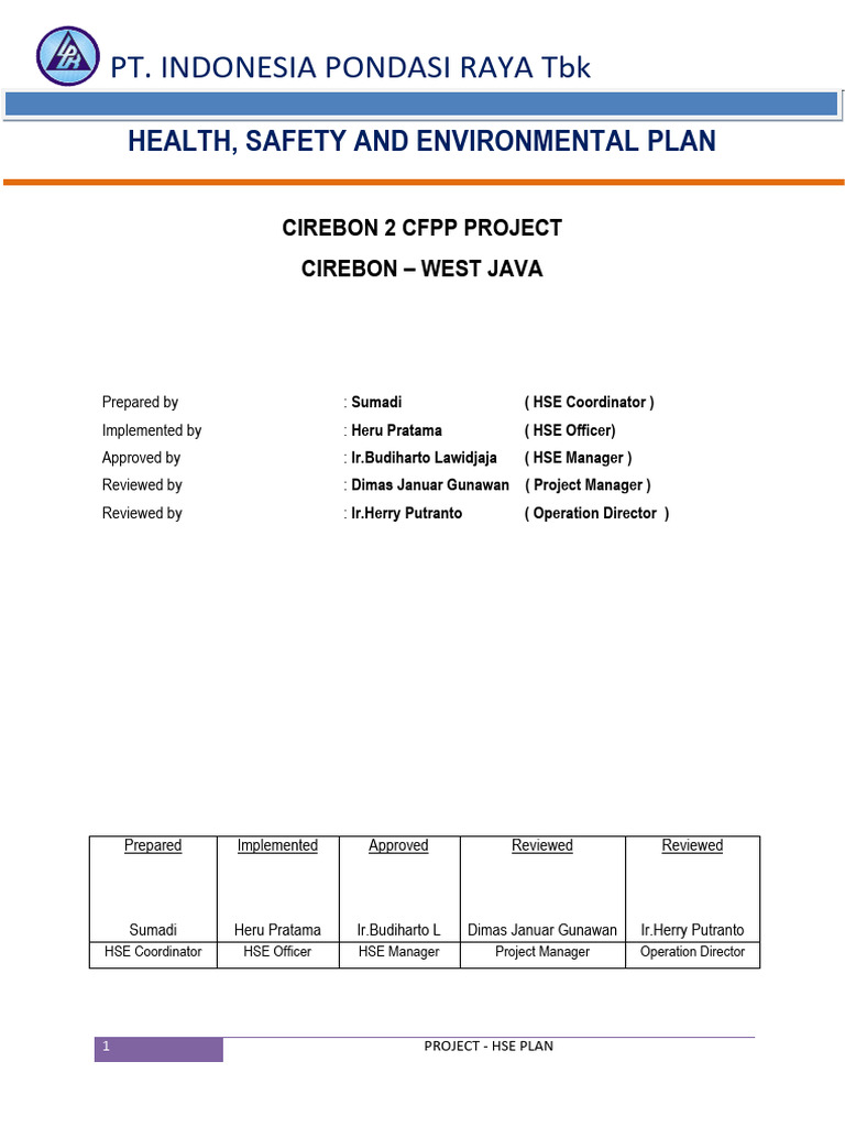 HSE Plan & ERP - Pry - Cirebon 2 CFPP Cirebon - Bor (English) (1) (1 ...