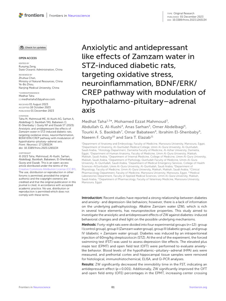 Anxiolytic and Antidepressant Like e Front Neurosci | PDF | Clinical ...