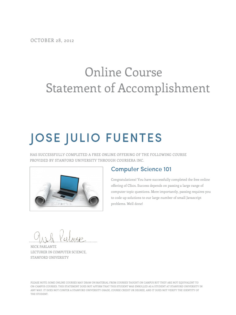 CS101 Completion Certificate | PDF | Career & Growth