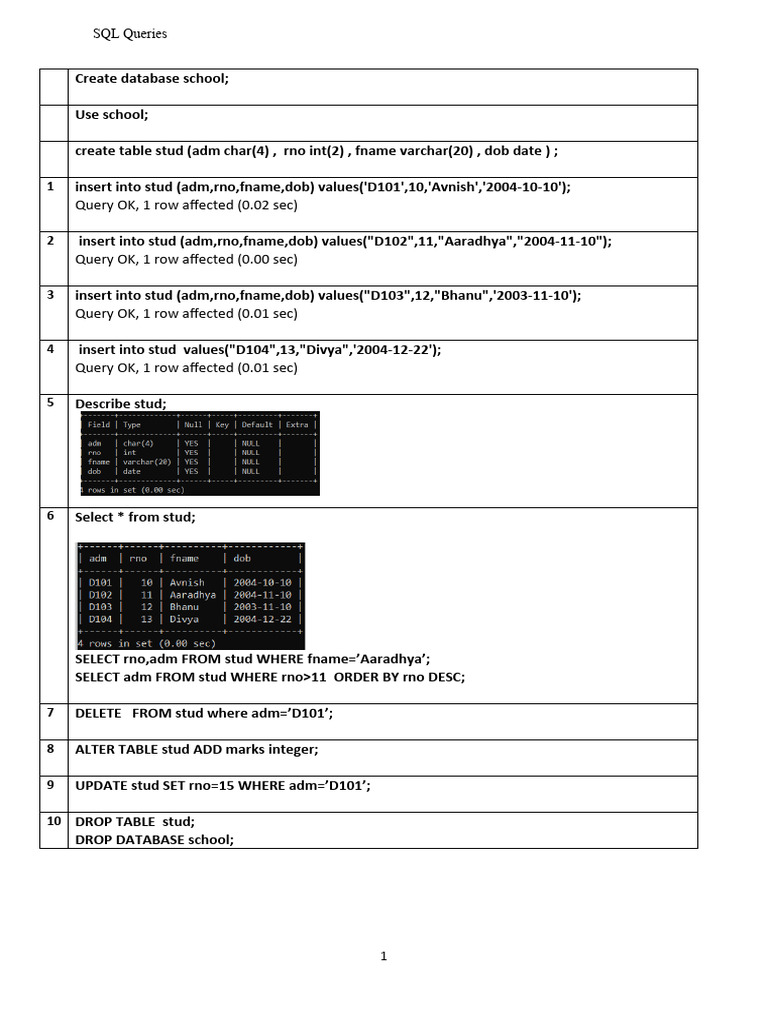 Class10 SQL Queries Notes | PDF | Sql | Information Retrieval