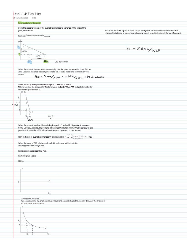 May 2024 Year 11 Elasticity Notes | PDF