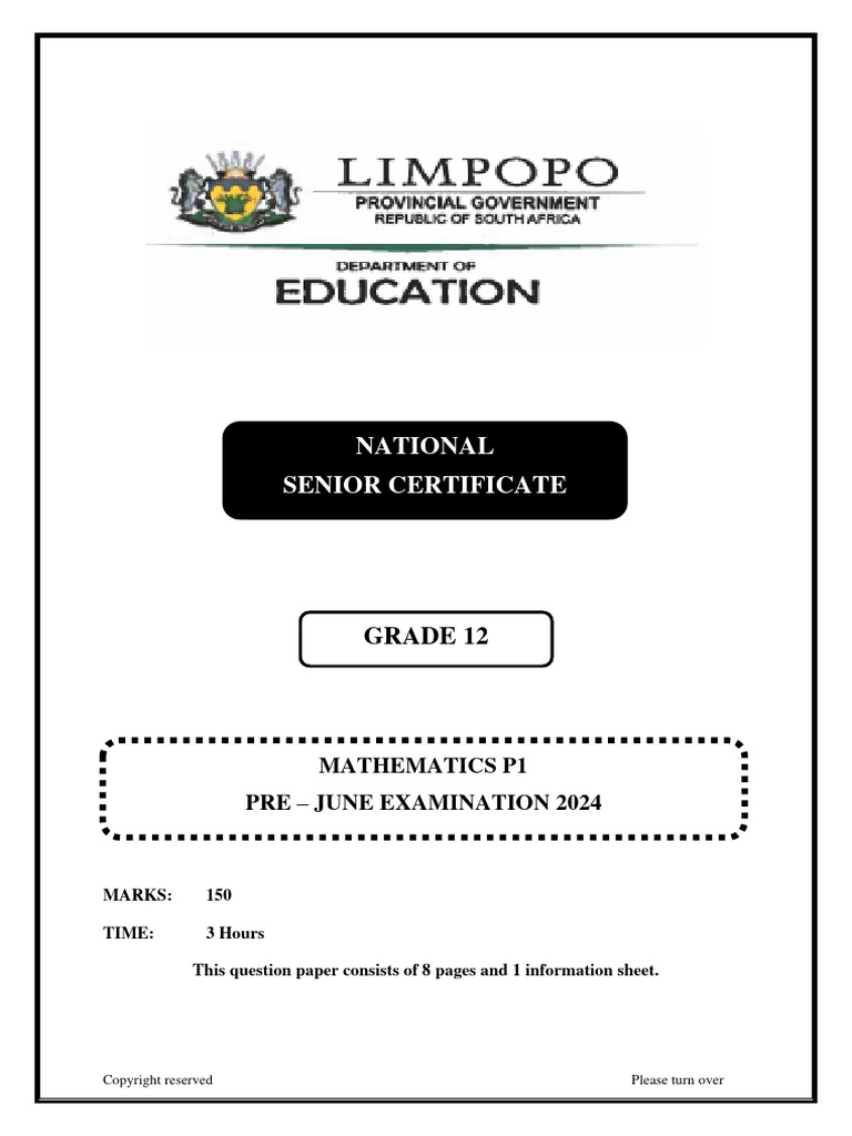 PRE - JUNE 2024 MATHS GR 12 Paper 1 | PDF | Function (Mathematics ...