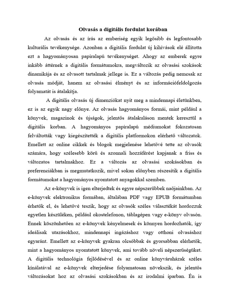 Olvasás A Digitális Fordulat Korában | PDF