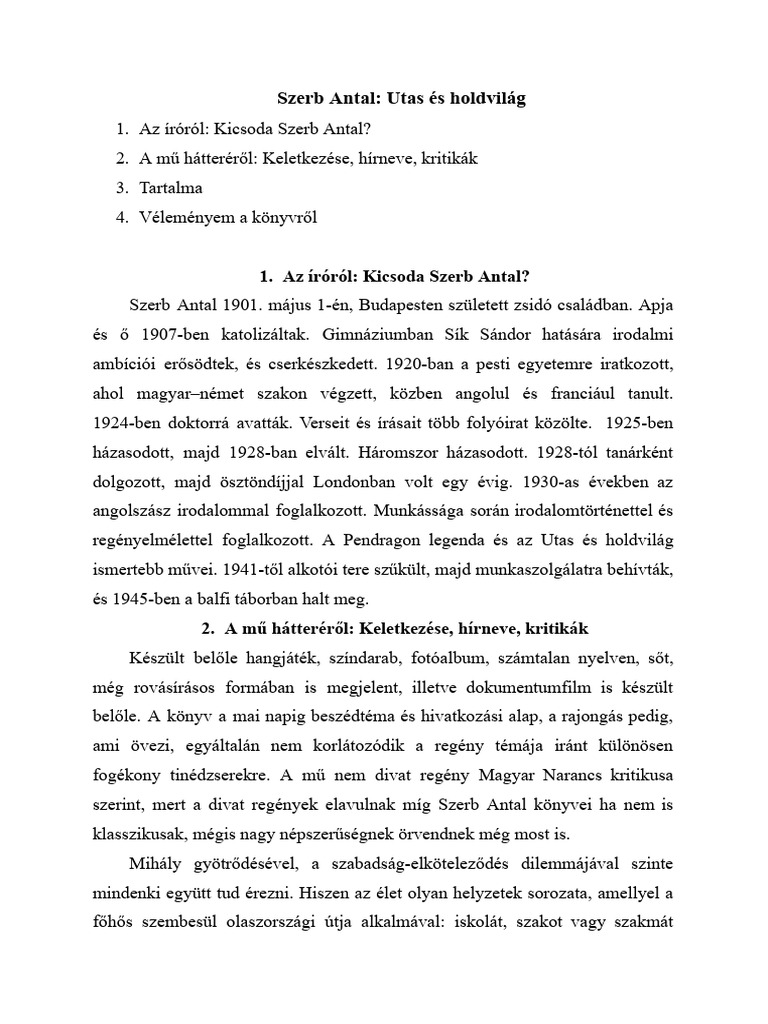 Szerb Antal - Utas És Holdvilág | PDF