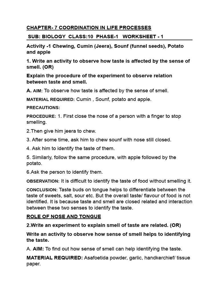 Biology Phase 1 Worksheet 1 | PDF