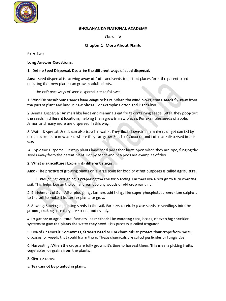 Class V Science Chapter 1 Long Answer Question Solution | PDF | Root | Seed