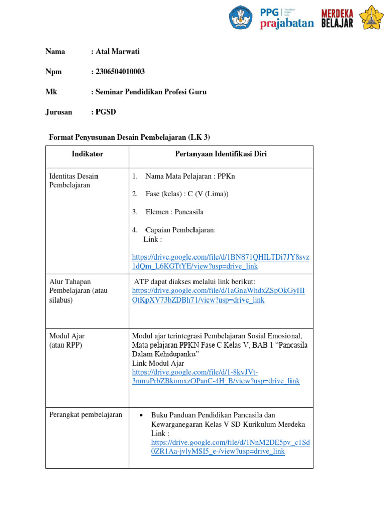 LK3-Format Penyusunan Desain Pembelajaran | PDF
