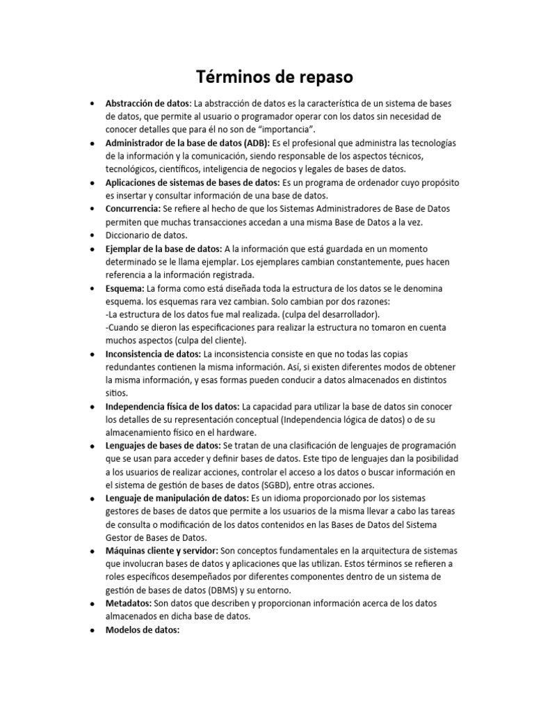 Glosario de Conceptos de Bases de Datos | PDF | Bases de datos | Base de datos relacional