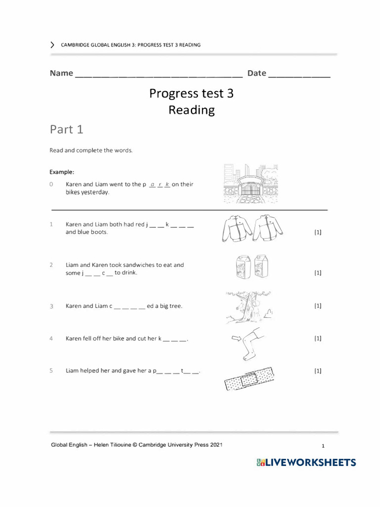 ) Cambridge Global English 3 Progress Test 3 Reading | PDF