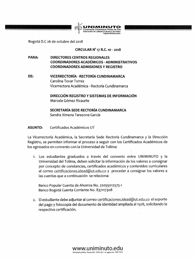 Circular 17 Certificados UT | PDF