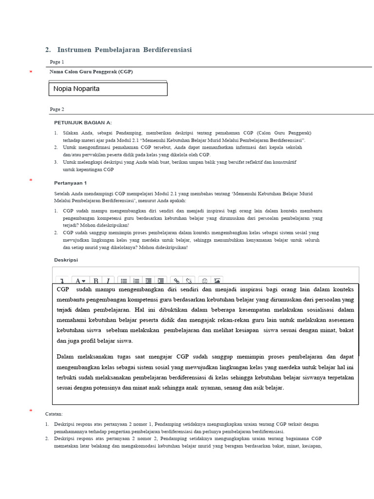 Instrumen Pembelajaran Berdiferensiasi Nopa | PDF