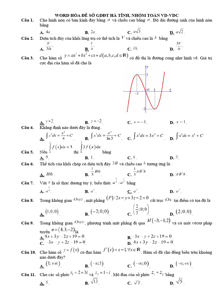 Đề sở Hà Tĩnh nhóm toán VD VDC | PDF