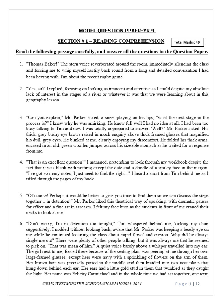 Model Question Ppaer-Y9 | PDF | Grammar | Linguistics