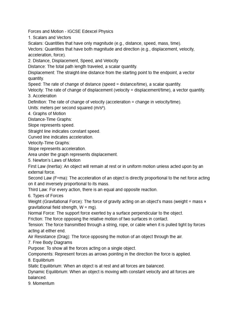 Forces and Motion - IGCSE Edexcel Physics | Download Free PDF | Force | Velocity