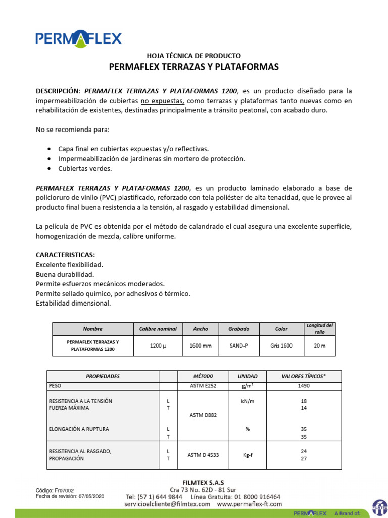 Ficha Tecnica - PERMAFLEX - TERRAZAS - Y - PLATAFORMAS - 1200 | PDF | Calidad (comercial)