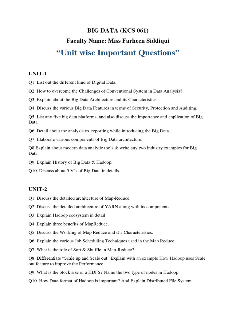 Important Question Bank BD | PDF | Apache Hadoop | Map Reduce