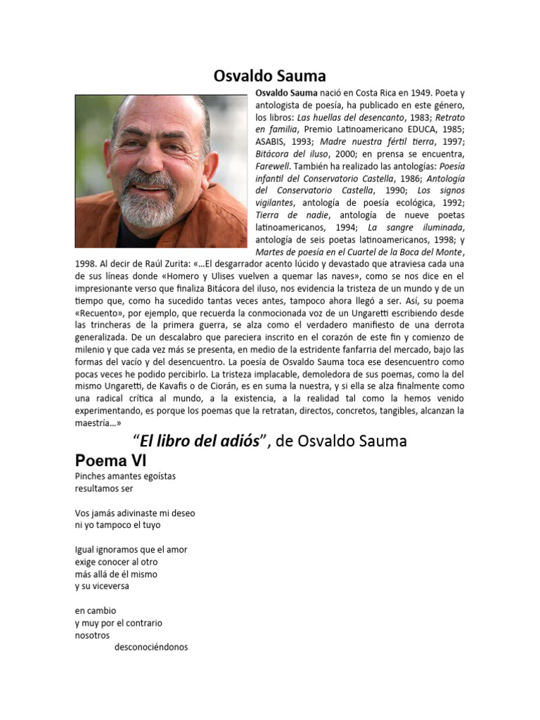 Biografía y poesía de Osvaldo Sauma | PDF