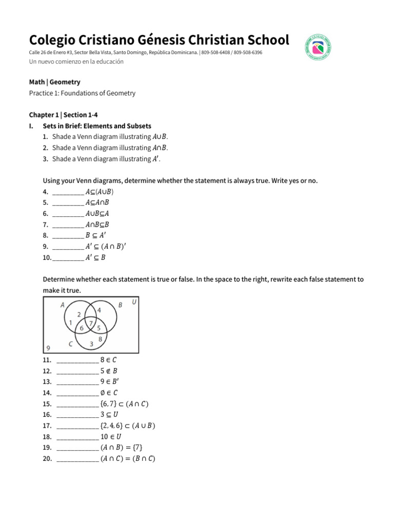 P1-ASG01 Foundation of Geometry (Chapter 1) | PDF | Line (Geometry ...