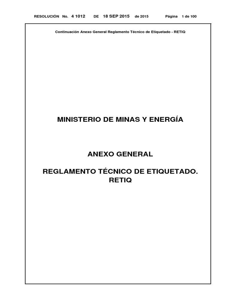 ANEXO GENERAL RETIQ Res 41012-2015 Actualizado A Res 2017-09-15 | PDF ...