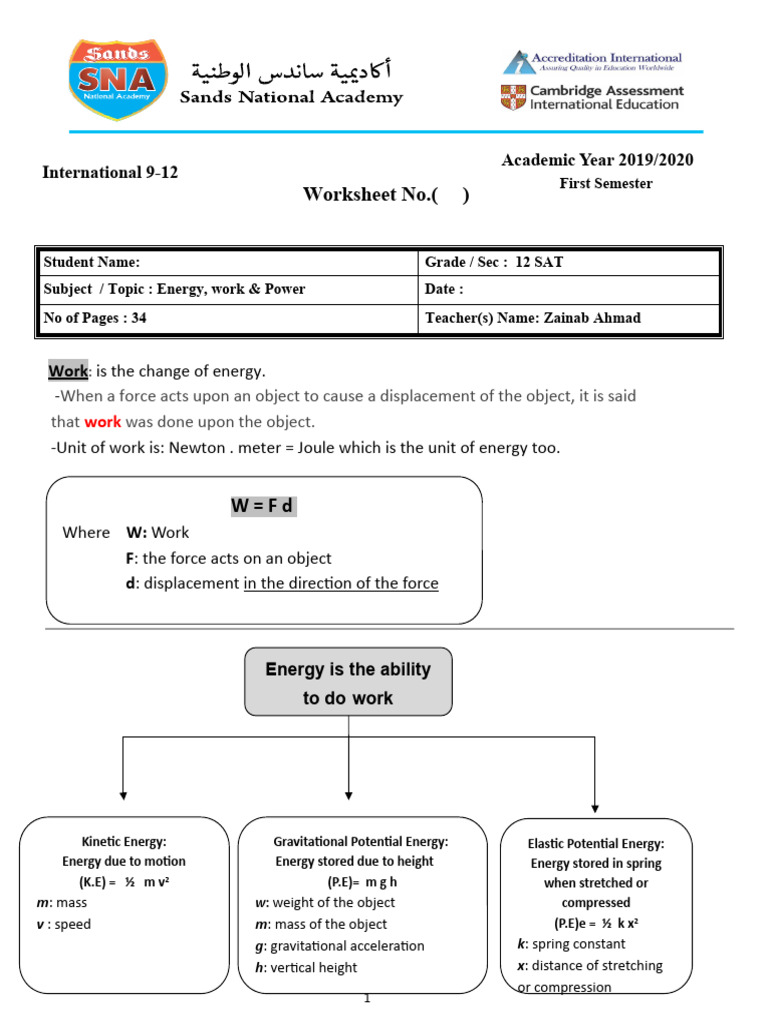 Work, Energy & Power | PDF | Potential Energy | Force