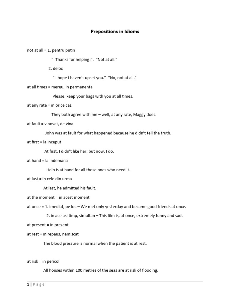 Prepositions in Idioms | PDF