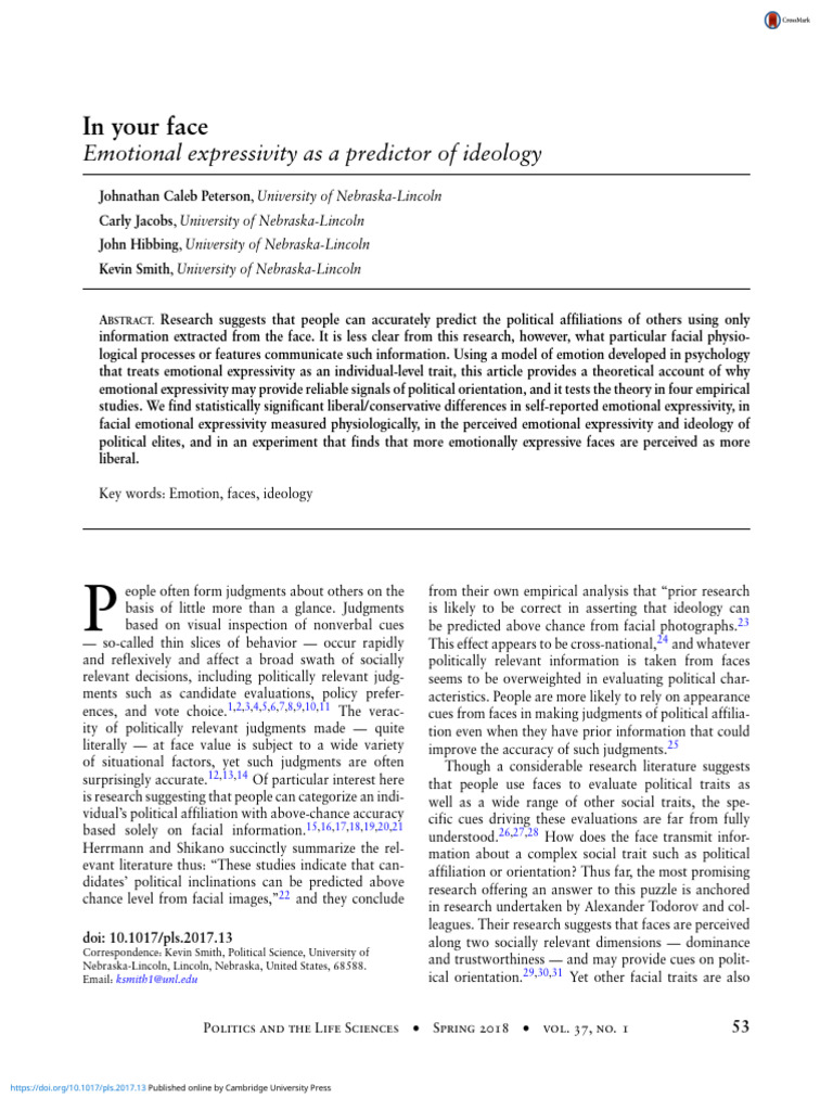 In Your Face Emotional Expressivity As A Predictor of Ideology | PDF ...