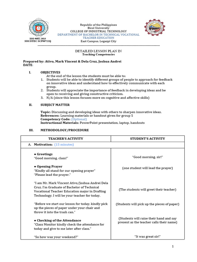 Ativo & Dela Cruz - Lesson Plan Group 5 (5.2) | PDF | Brainstorming | Empathy