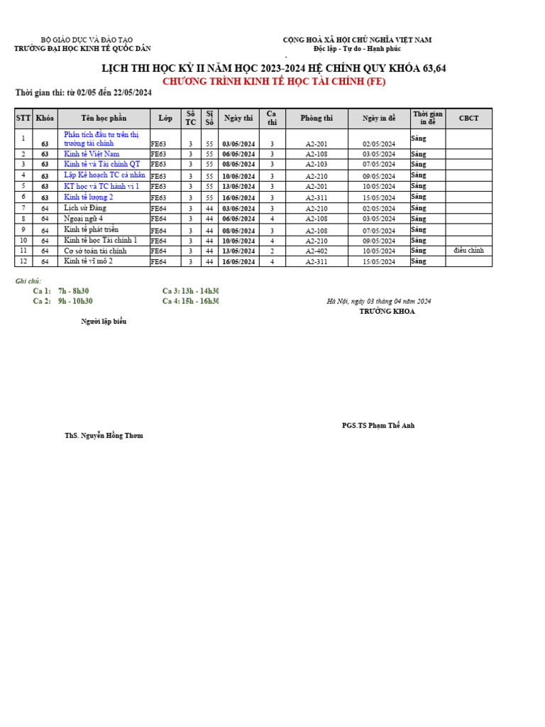 Lichthi Cac CTDT TiengAnh HK2 2023 2024 09 04 2024 Ver3 | PDF