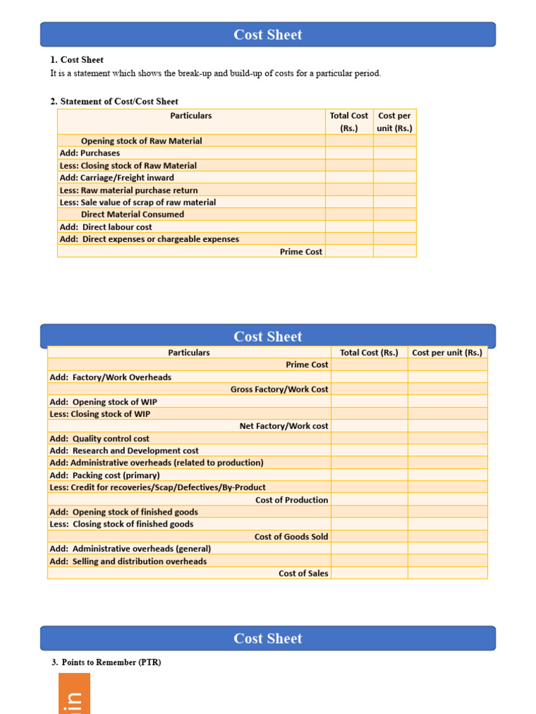 1. Cost Sheet | PDF | Cost Of Goods Sold | Cost