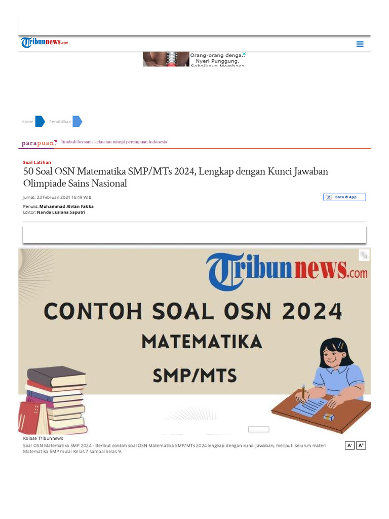 50 Soal OSN Matematika SMP - MTs 2024, Lengkap Dengan Kunci Jawaban 2 | PDF