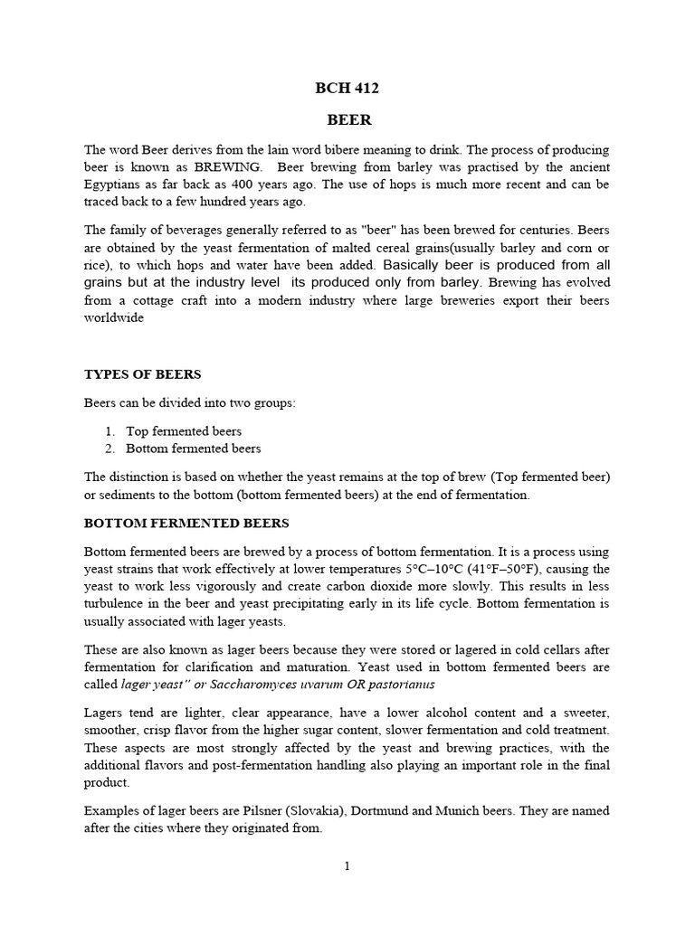 BCH 412 Note Beer-1 | PDF | Brewing | Beer