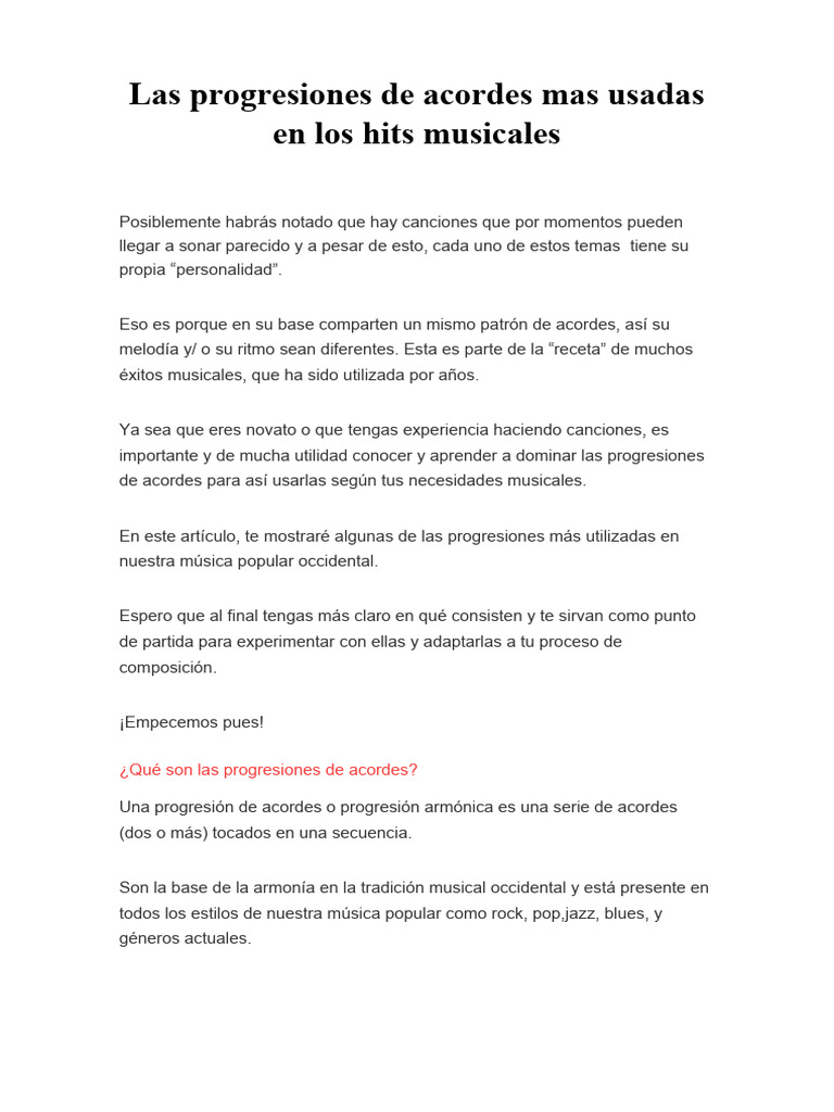 Las Progresiones de Acordes Mas Usadas en Los Hits Musicales | PDF ...