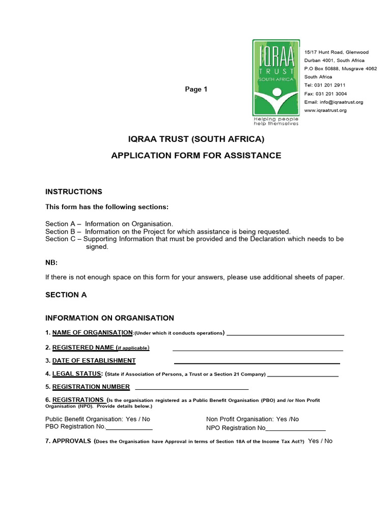 Application Form For Organisations | PDF | Fundraising | Nonprofit ...