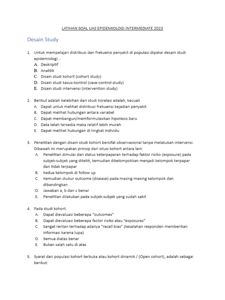 Latihan Uas Epidemiologi Intermediate 2023 - Soal | PDF