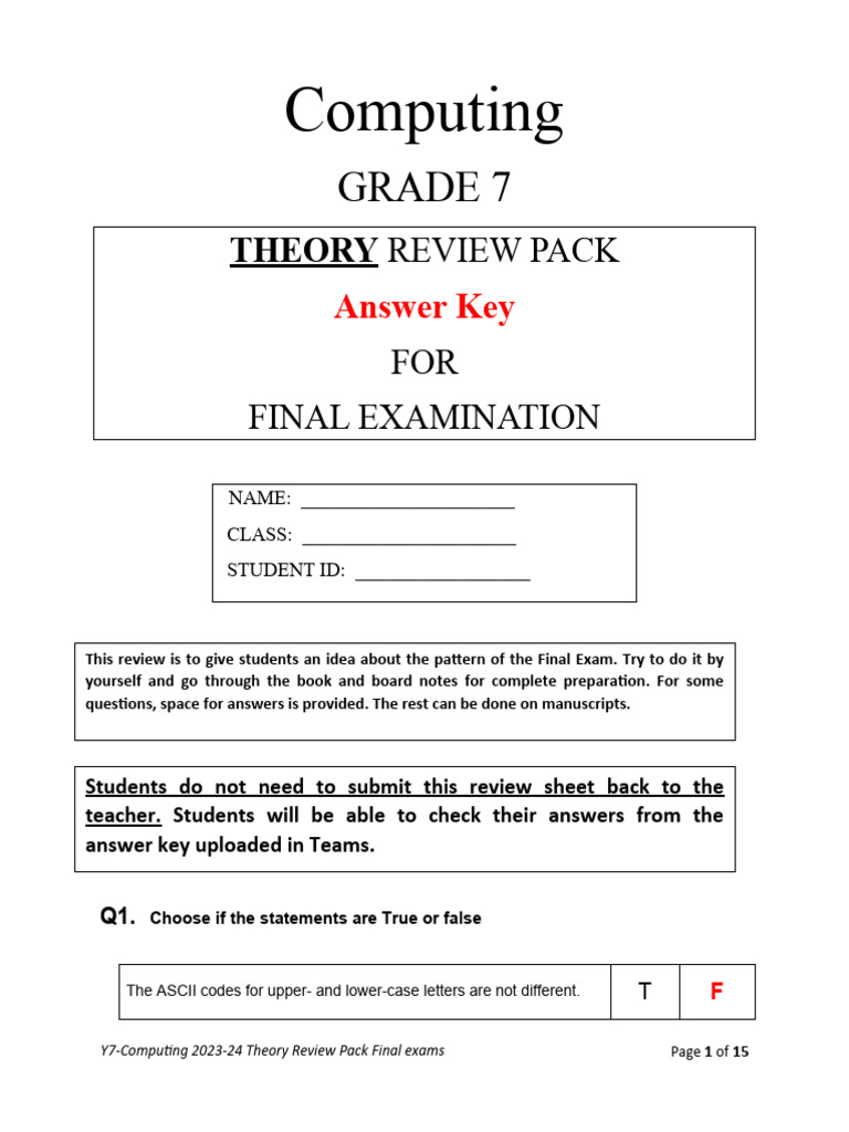 Answer Key Theory Review Pack | PDF | Data Compression | Computer Data ...