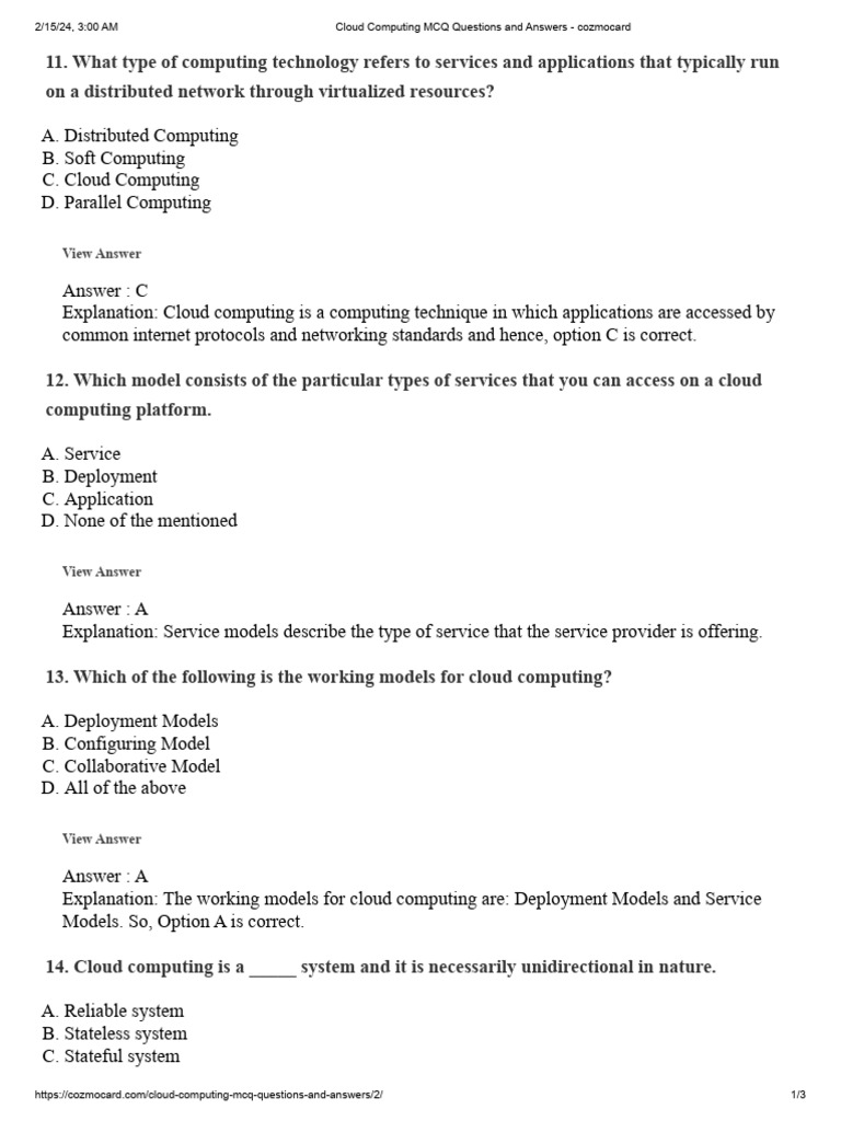 Cloud Computing MCQ | PDF | Cloud Computing | Computing