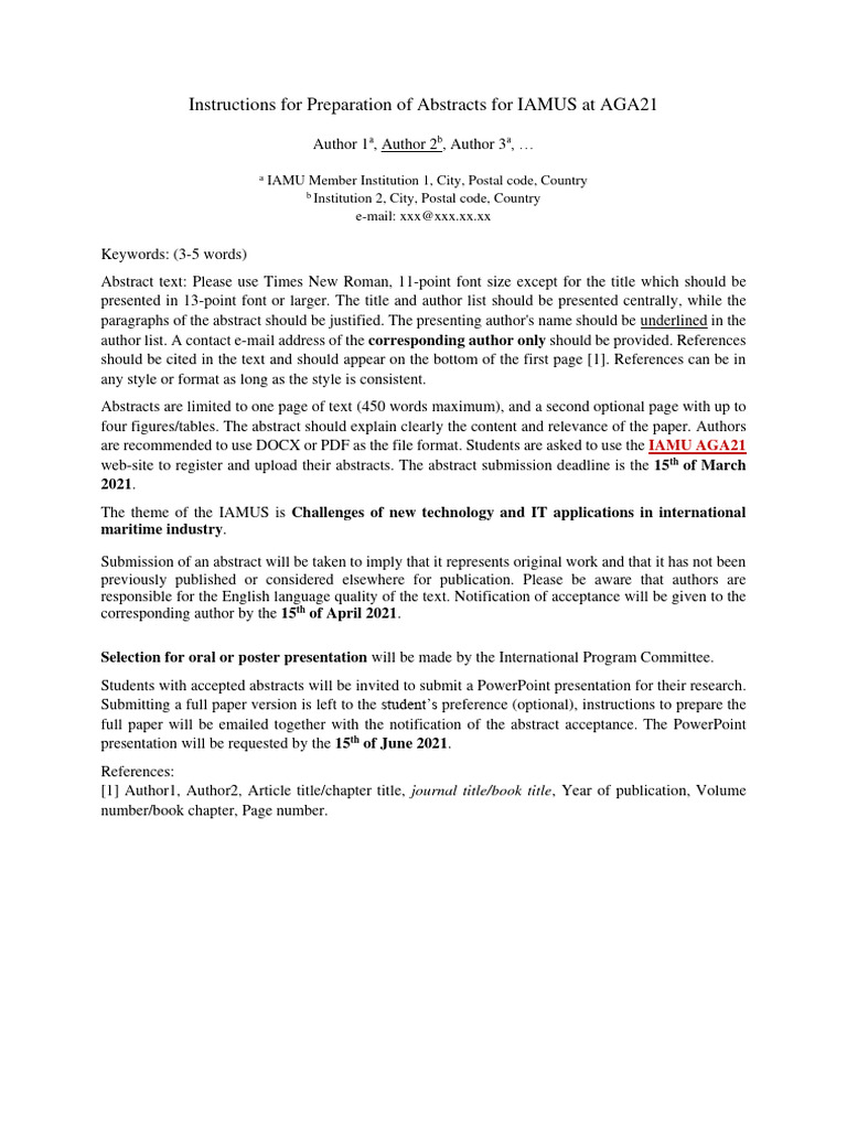 Instructions For Preparation of Abstracts IAMUS | PDF | Abstract (Summary) | Computing