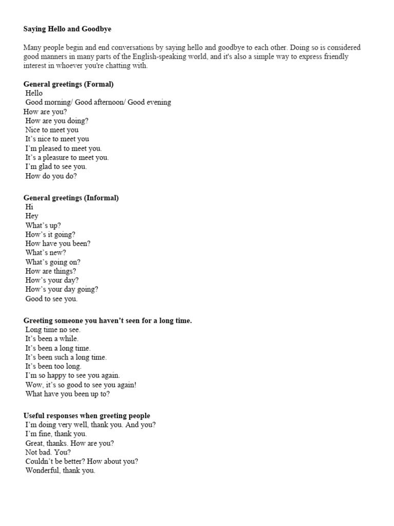 Greetings, Goodbyes, and Introduction | PDF