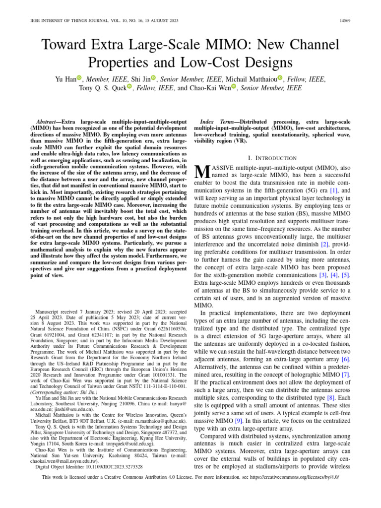 Toward Extra Large-Scale MIMO New Channel Properties and Low-Cost Designs | PDF | Mimo | Antenna ...